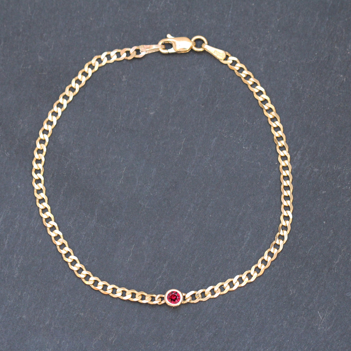 14k Gold + Ruby Curb Chain Link Station Bracelet– Nova Lita Vintage